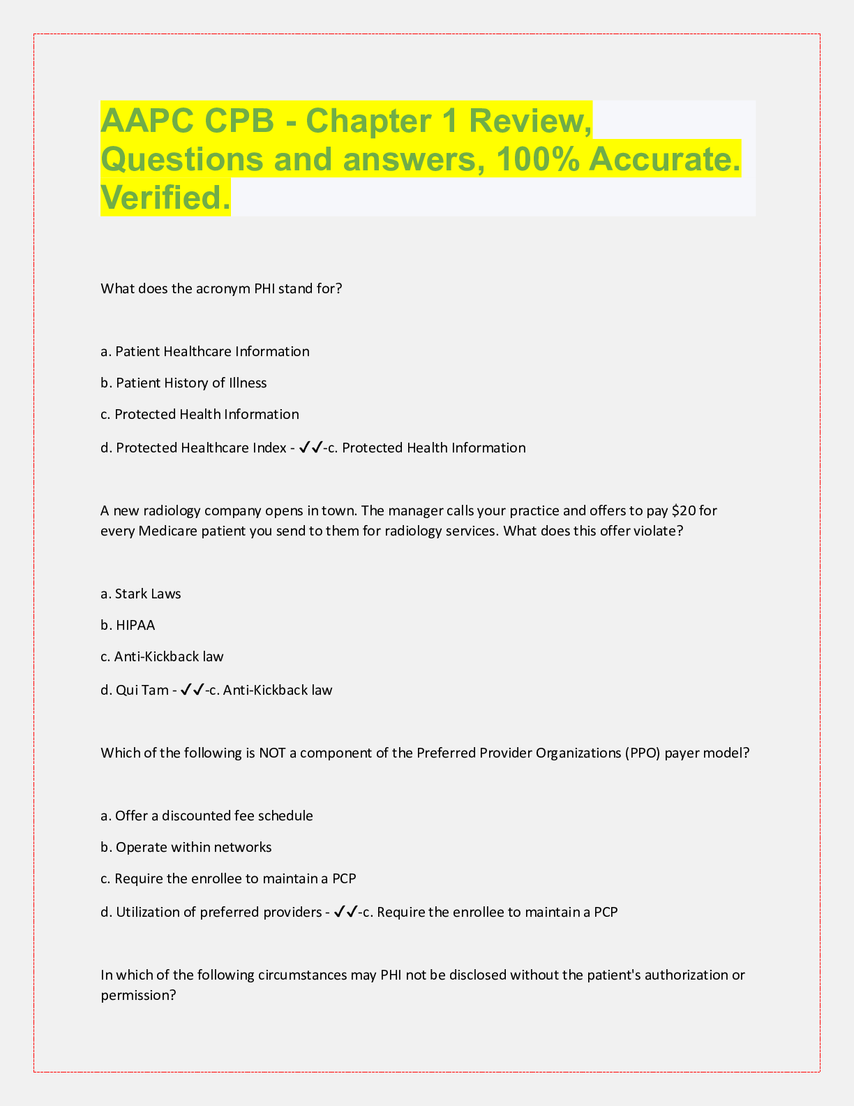 AAPC CPB - Chapter 1 Review, Questions and answers, 100% Accurate. Verified. - Scholarfriends